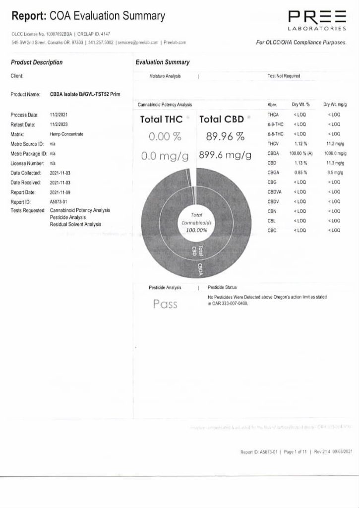 Buy CBDA ISOLATE - HEMP CANNABIDIOLIC ACID